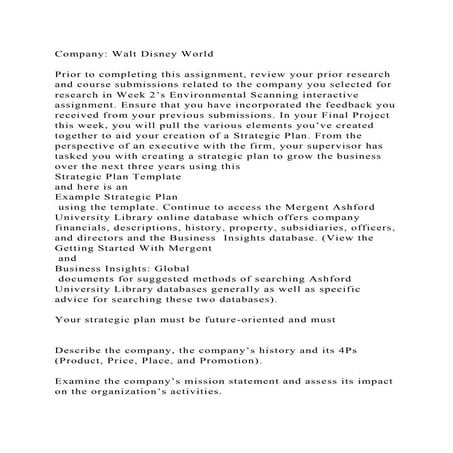 Company Walt Disney World Prior to completing this assignment, .docx