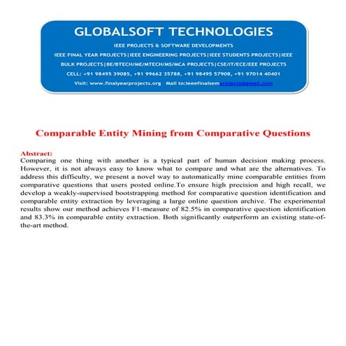 Java 2013 Ieee Datamining Project Comparable Entity Mining From Comparative Questions Pdf