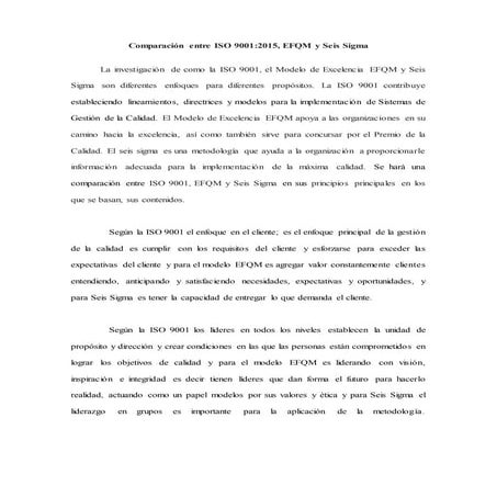 Comparacion iso, efqm y seis sigma | DOCX