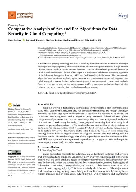 Comparative Analysis Of Aes And Rsa Algorithms For Datapdf