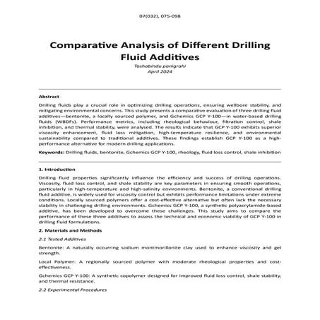 Comparative Analysis of Different Drilling Fluid Additives | PDF