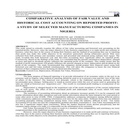 Comparative analysis of fair value and historical cost accounting on ...