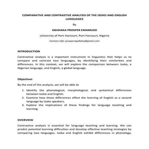 COMPARATIVE AND CONTRASTIVE ANALYSIS OF ISOKO AND ENGLISH LANGUAGES | DOCX