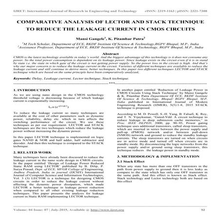 Comparative Analysis Of Lector And Stack Technique To Reduce The Leakage Current In Cmos