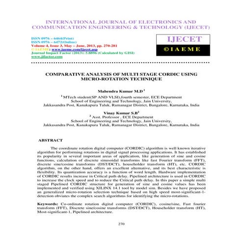 Comparative analysis of multi stage cordic using micro rotation technique | PDF | Computing ...