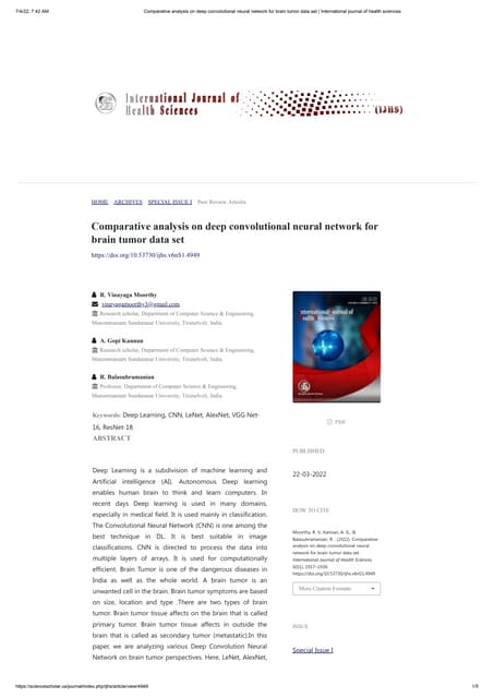 Comparative Analysis On Deep Convolutional Neural Network For Brain