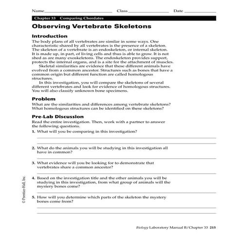 Comparative anatomy lab bones Answers | PDF