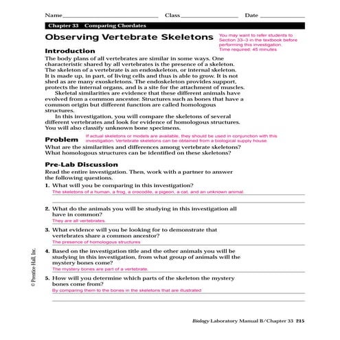 Comparative anatomy lab bones Answers | PDF