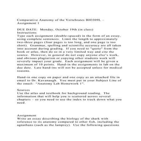 Comparative Anatomy of the Vertebrates BIO309L – Assignment 1D.docx ...