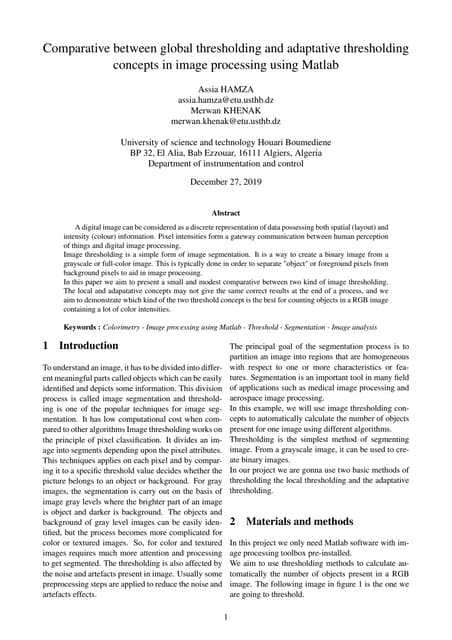Global Thresholding algorithm Using Otsu’s Method | PPTX