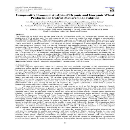 Comparative economic analysis of organic and inorganic wheat | PDF