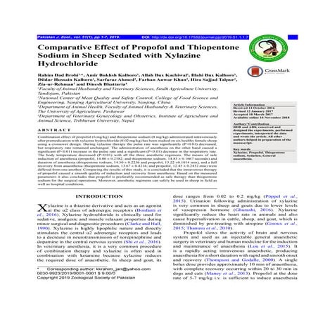 Comparative effect of propofol and thiopentone sodium in sheep sedated with xylazine ...