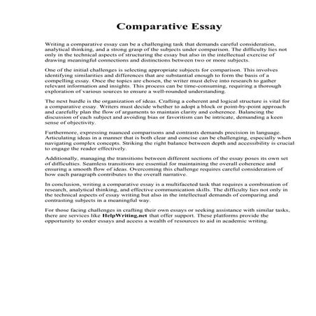 Comparative Essay. County College of Morris | PDF