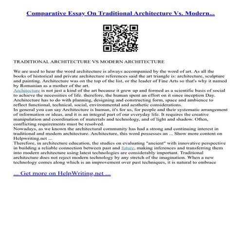 Comparative Essay On Traditional Architecture Vs. Modern... | PDF