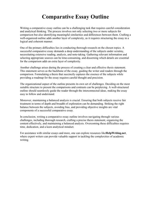 Comparison Essay Outline Example. College of Business and Technology | PDF