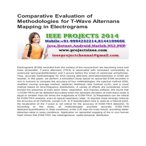 Comparative Evaluation Of Methodologies For T Wave Alternans Mapping In