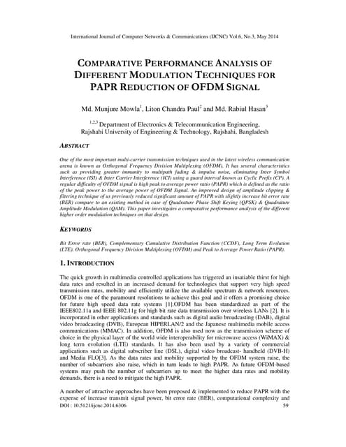 Comparative Performance Analysis Of Different Modulation Techniques For