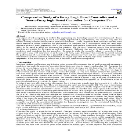 Comparative study of a fuzzy logic based controller and a neuro fuzzy logic based controller for ...