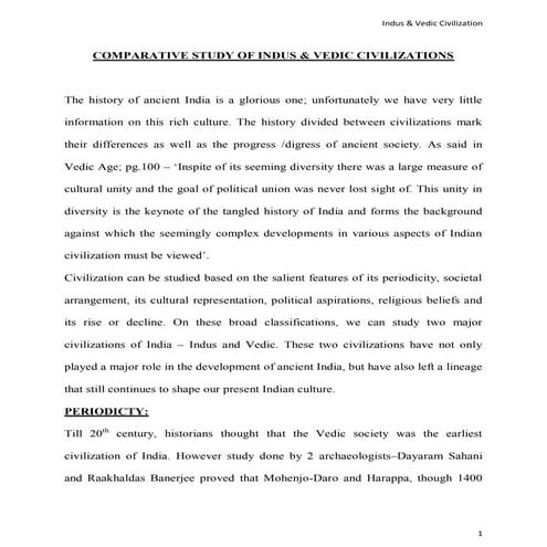 Comparative study of indus & vedic civilization | PDF