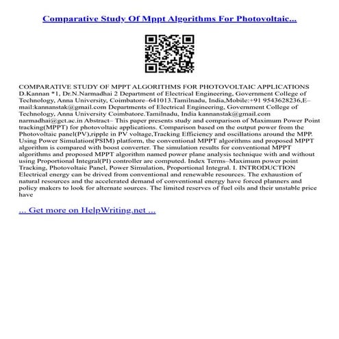 Comparative Study Of Mppt Algorithms For Photovoltaic... | PDF