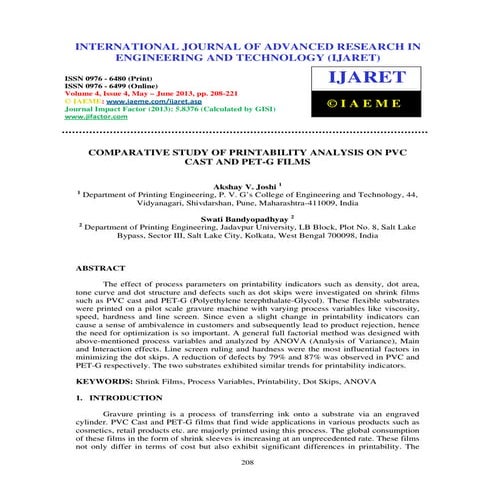 Comparative study of printability analysis on pvc cast and pet g films ...