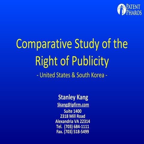 Comparative study of the right of publicity | PPT