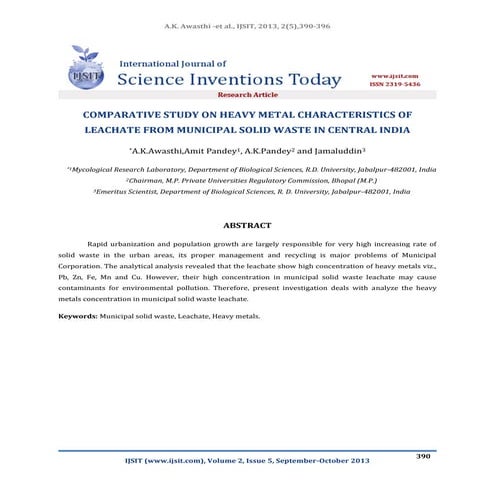 COMPARATIVE STUDY ON HEAVY METAL CHARACTERISTICS OF LEACHATE FROM ...
