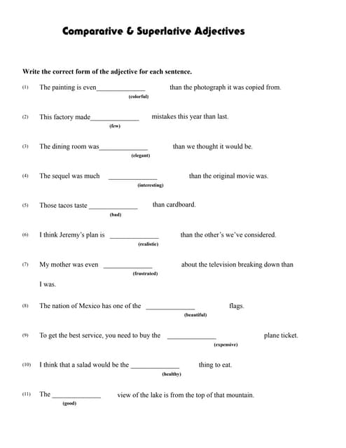 Comparative Adjectives Worksheet