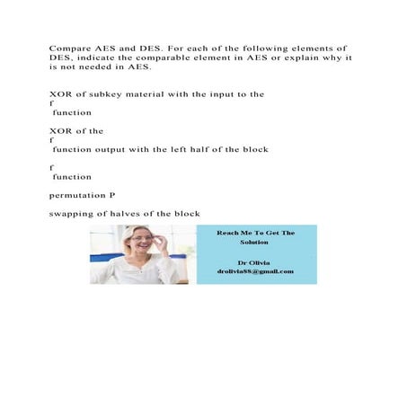 Compare AES and DES. For each of the following elements of DES, indi.docx