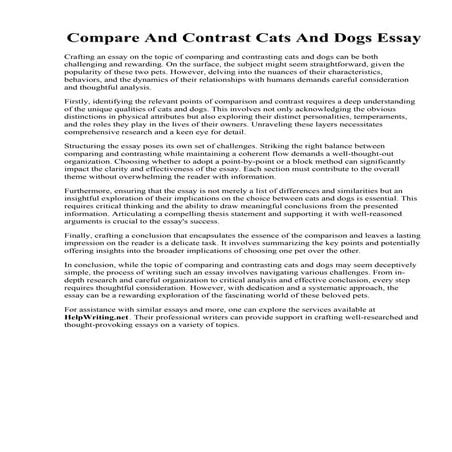 Compare And Contrast Cats And Dogs Essay | PDF