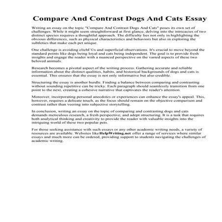 Compare And Contrast Dogs And Cats Essay | PDF