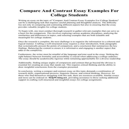 Compare And Contrast Essay Examples For College Students | PDF