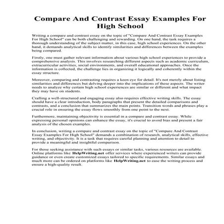 Compare And Contrast Essay Examples For High School | PDF