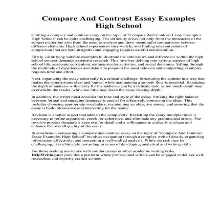 Compare And Contrast Essay Examples High School | PDF