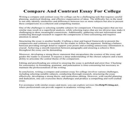 Compare And Contrast Essay For College | PDF