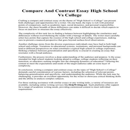 Compare And Contrast Essay High School Vs College | PDF