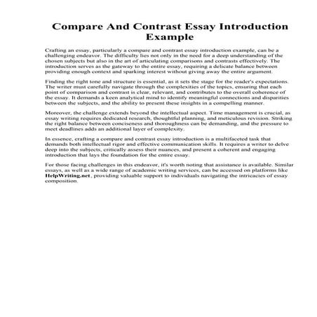 Compare And Contrast Essay Introduction Example | PDF