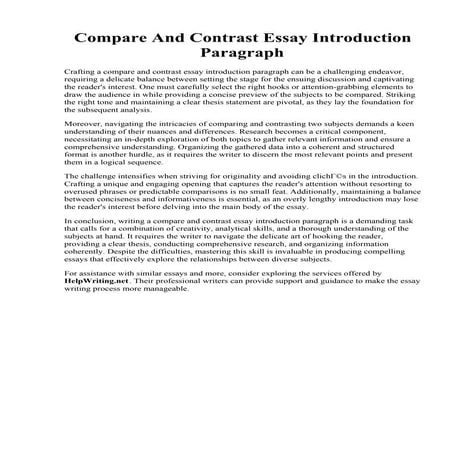 Compare And Contrast Essay Introduction Paragraph | PDF