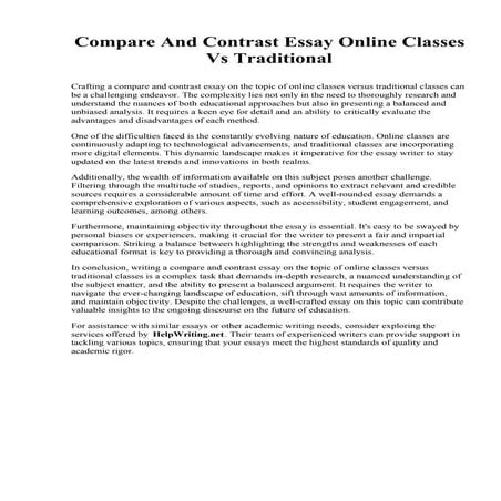 Compare And Contrast Essay Online Classes Vs Traditional | PDF