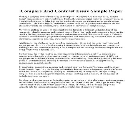 Compare And Contrast Essay Sample Paper. compare and contrast essay ...