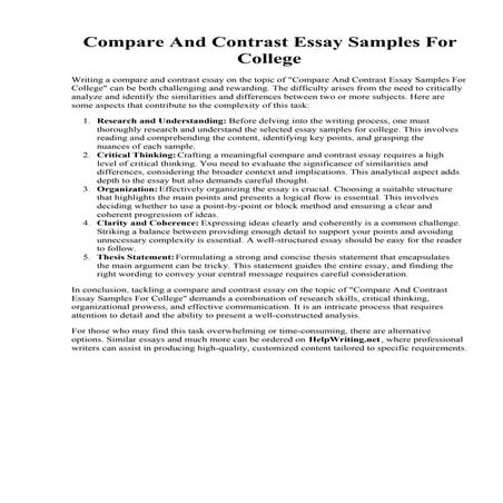 Compare And Contrast Essay Samples For College | PDF