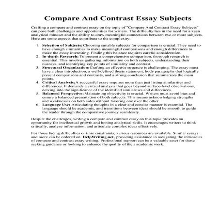 Compare And Contrast Essay Subjects. How to Write a Compare amp ...