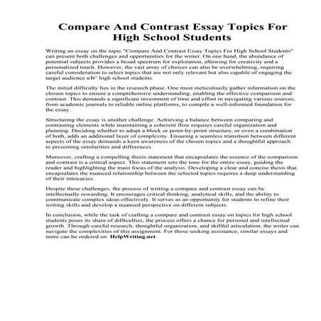 Compare And Contrast Essay Topics For High School Students | PDF