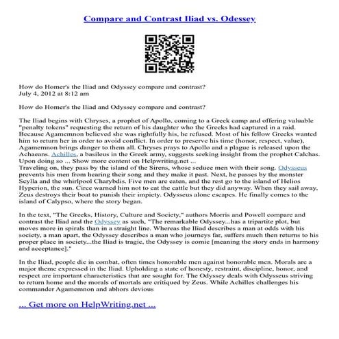 Compare And Contrast Iliad Vs. Odessey | PDF