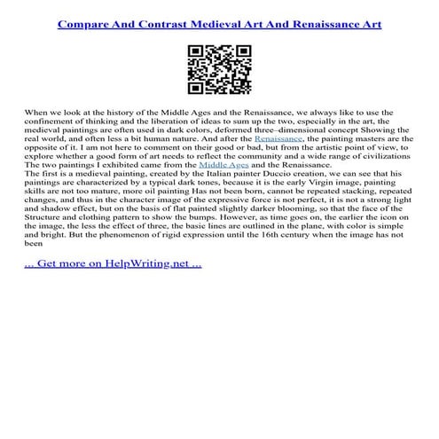 Compare And Contrast Medieval Art And Renaissance Art | PDF