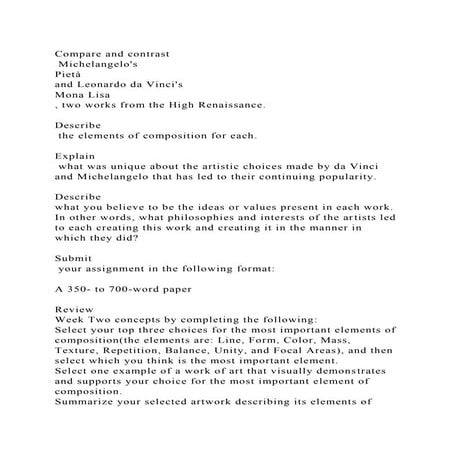 Compare and contrast Michelangelos Pietà and Leonardo da Vinc.docx