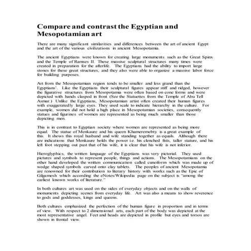 [Assignment/Research] and contrast the egyptian and mesopotamian art | DOCX