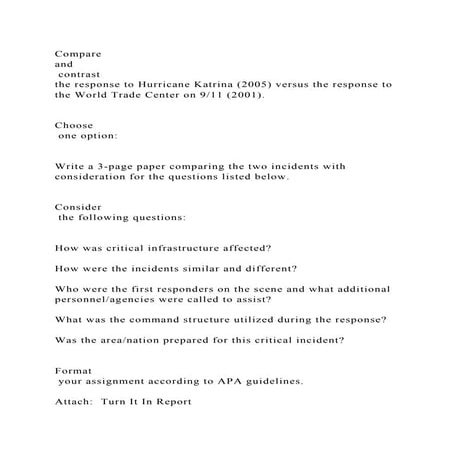 Compare and contrast the response to Hurricane Katrina (2005) .docx