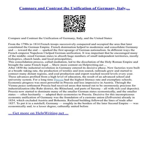 Compare And Contrast The Unification Of Germany, Italy,... | PDF