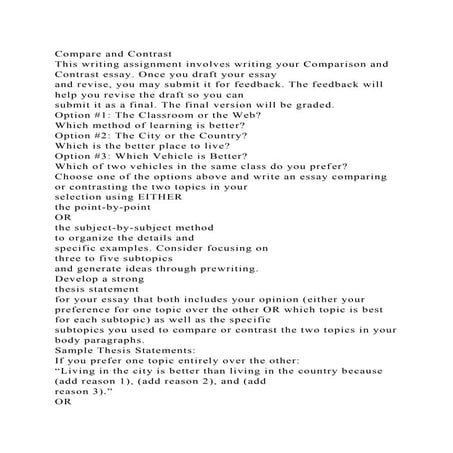 Compare and ContrastThis writing assignment involves writing your .docx